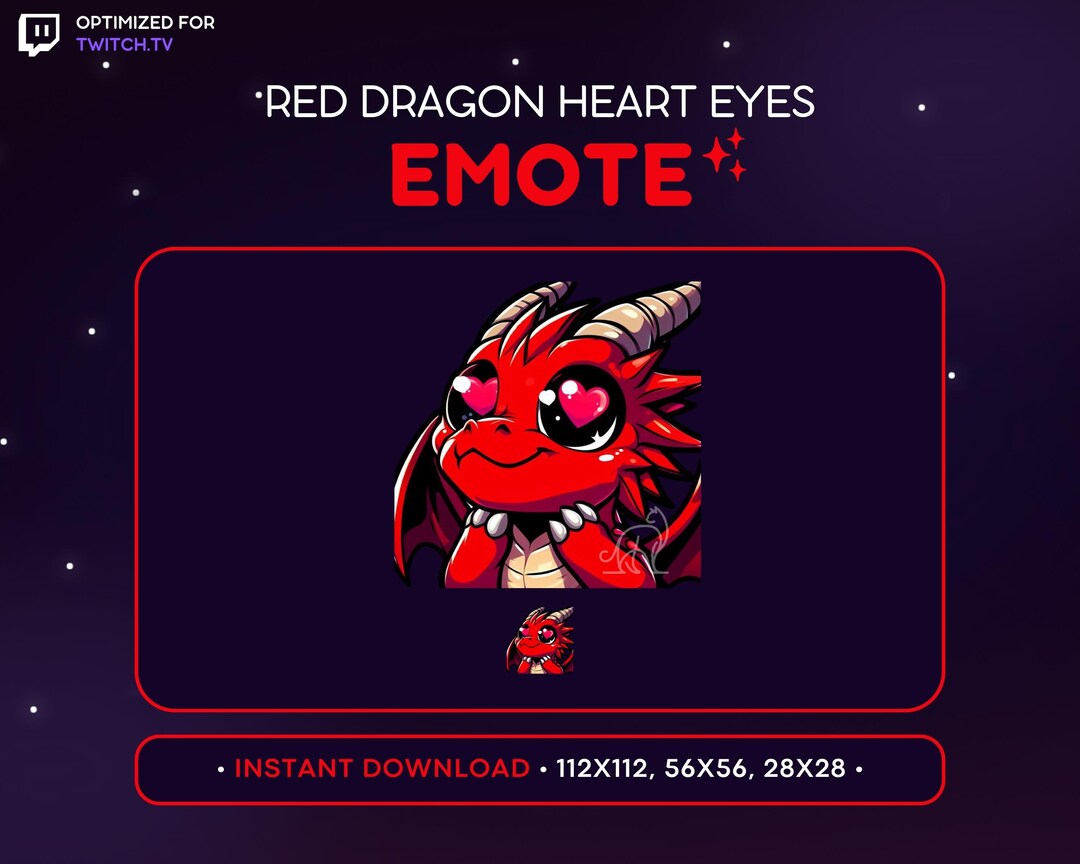 Red Dragon Twitch Emote in Love - Heart Eyes Dragon Emote, Dragon ...