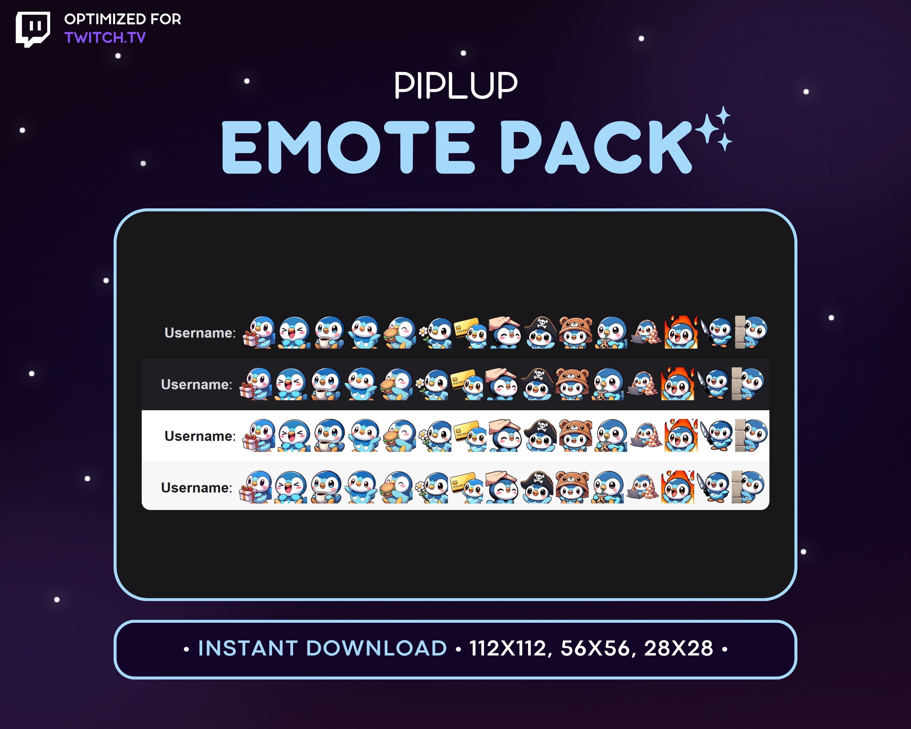 Cute Piplup Twitch Emote Pack 15x - Piplup Pokemon Emote, Gaming ...