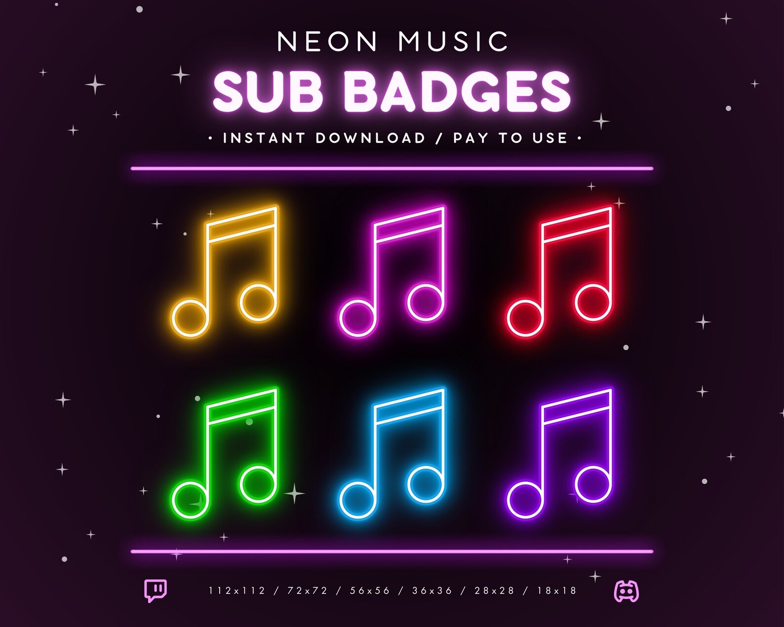 Neon Music Sub Badges Neon Twitch Sub Badges, Channel Point Icon ...