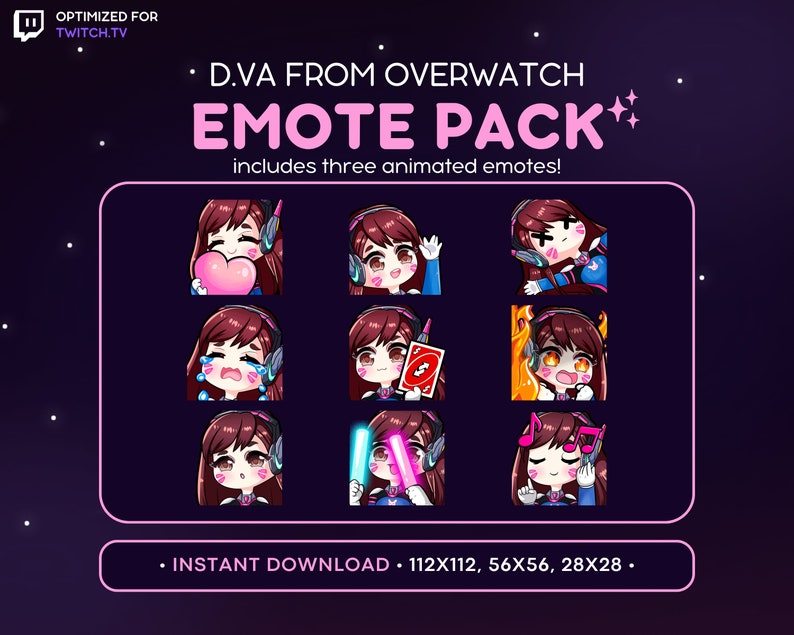 Overwatch D.va Twitch Emote Pack 9x Dva Discord Emote, Streaming Assets, Dv.a Animated Emote ...