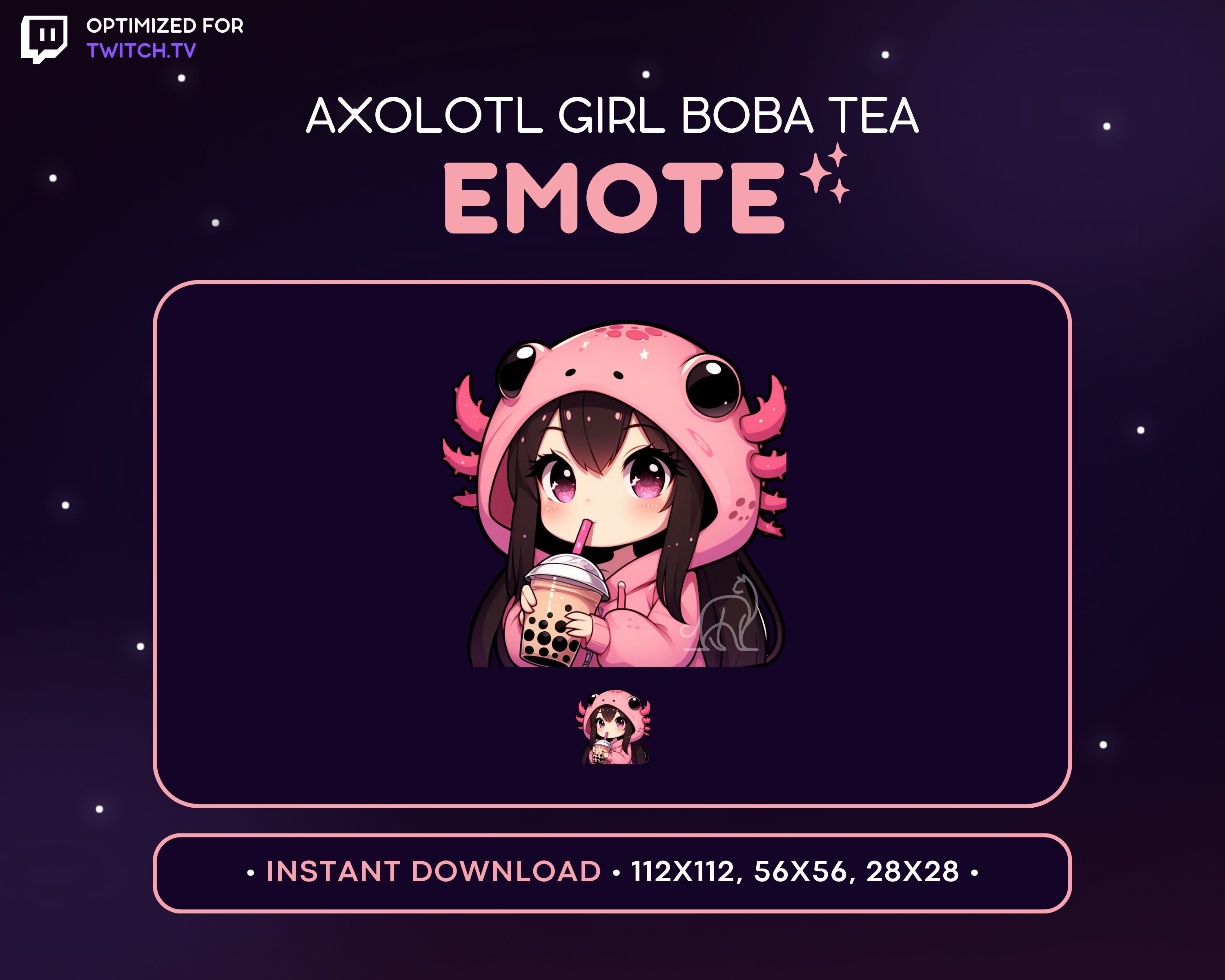 Axolotl Chibi Girl Boba Tea Emote, Twitch Discord (digital Download) - Etsy