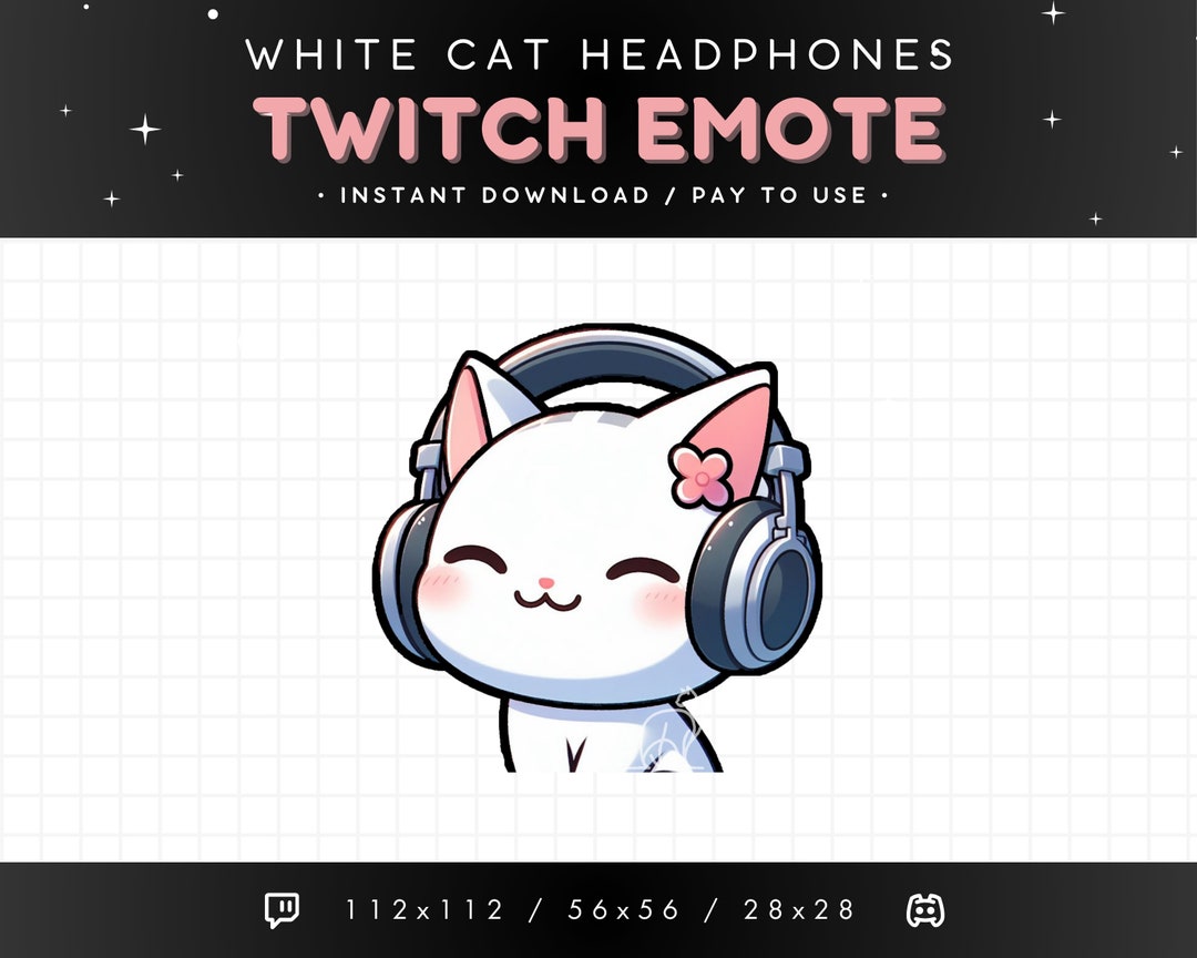 Cute White Cat Twitch Emote Jamming Cat Emote, Headphones Cat Discord ...