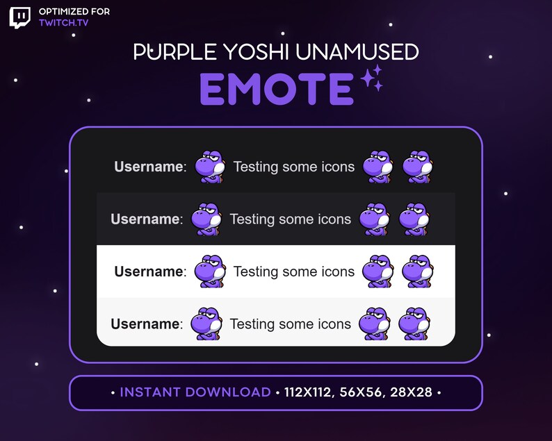 Purple Yoshi Twitch Emote - Unamused Yoshi Emote, Yoshi Discord Emote ...