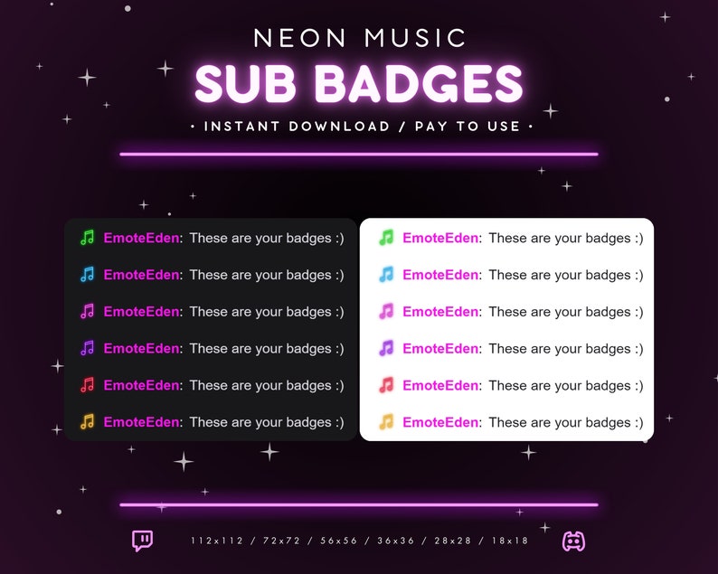 Neon Music Sub Badges Neon Twitch Sub Badges, Channel Point Icon ...