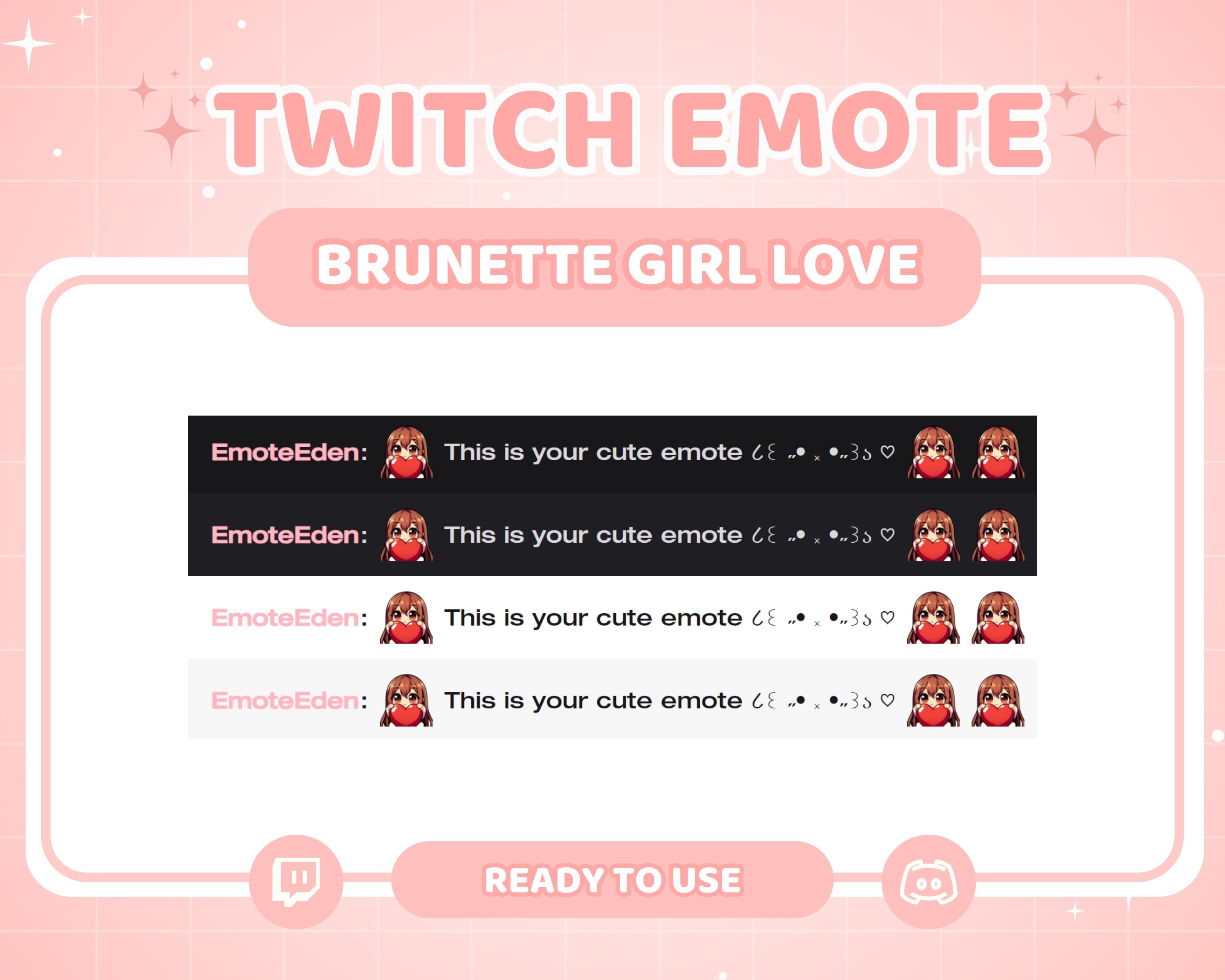 Brunette Chibi Girl Twitch Emote Love, Heart Twitch Emote, Kawaii Anime ...