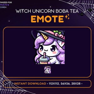 Unicorn Twitch Emote - Boba Tea, Witch Hat, Halloween Emote, Discord ...