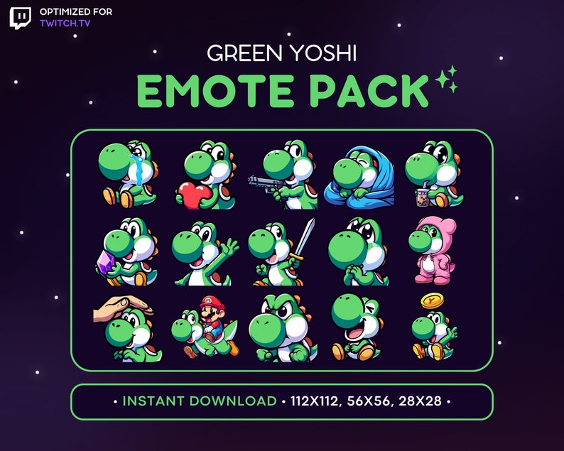 Yoshi Twitch Emote Pack 15x Yoshi Emote, Yoshi Discord Emote, Streaming ...