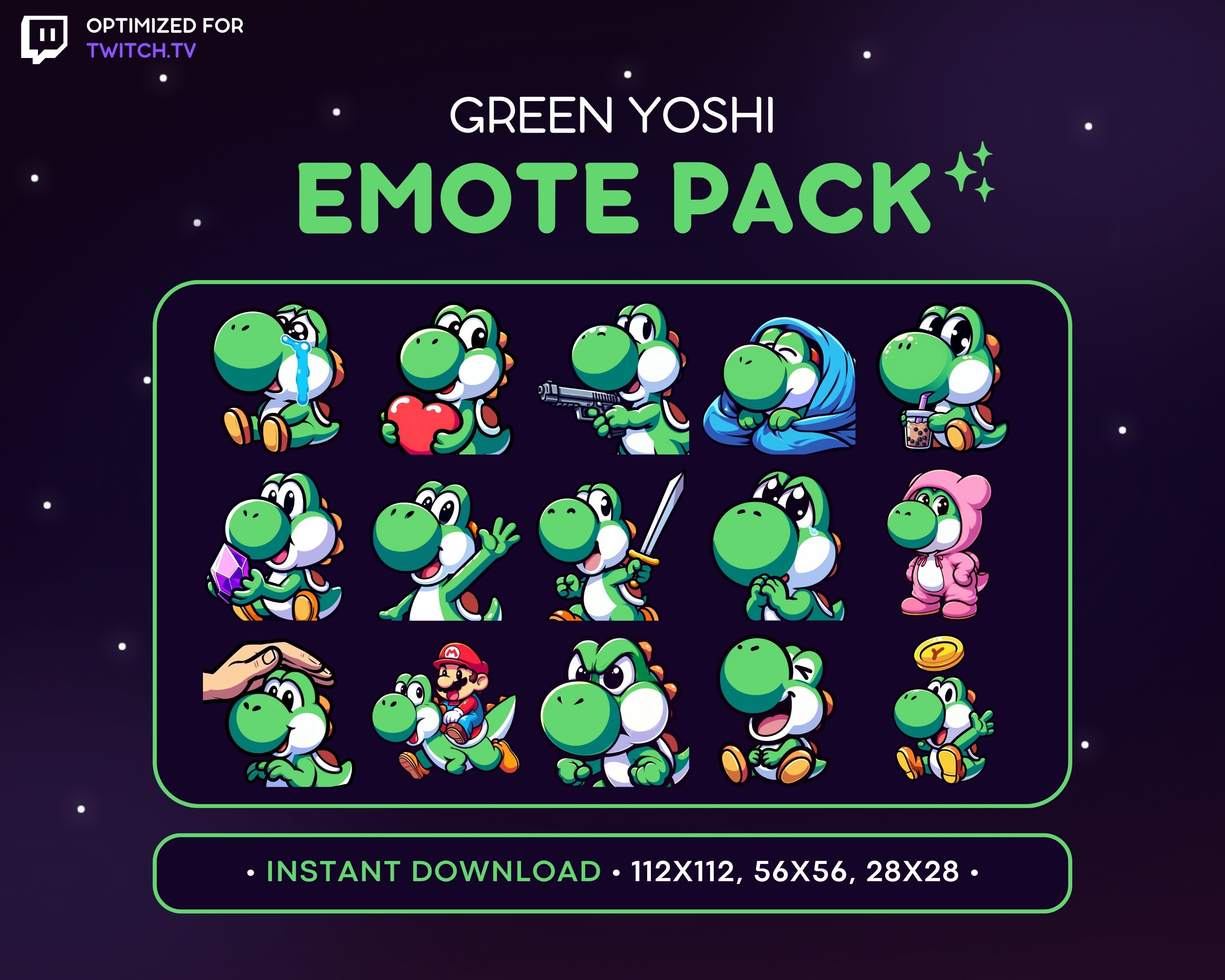 Yoshi Twitch Emote Pack 15x Yoshi Emote, Yoshi Discord Emote, Streaming, Gaming, Smash Bros ...