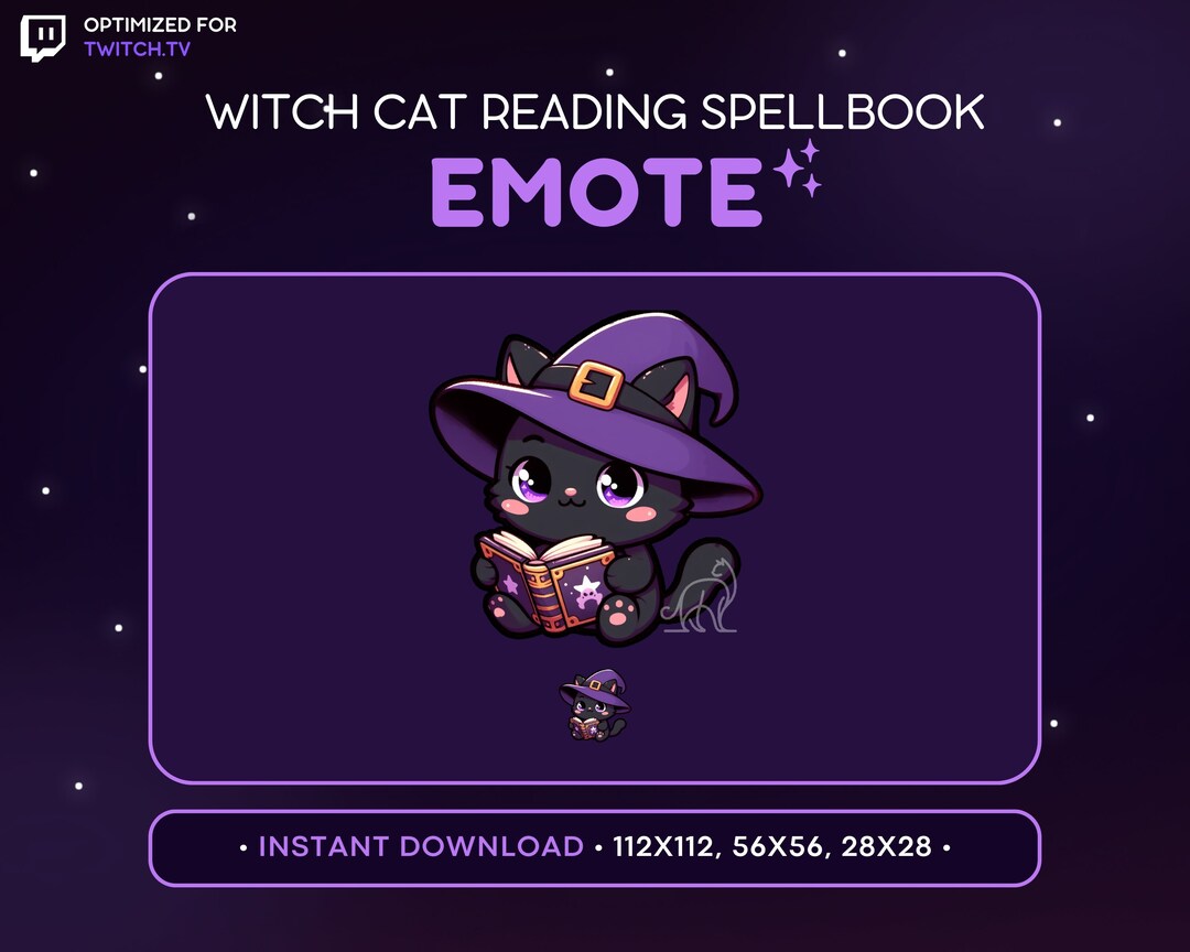 Cute Witch Black Cat Twitch Emote - Witch Cat Spell Book Emote, Cat ...