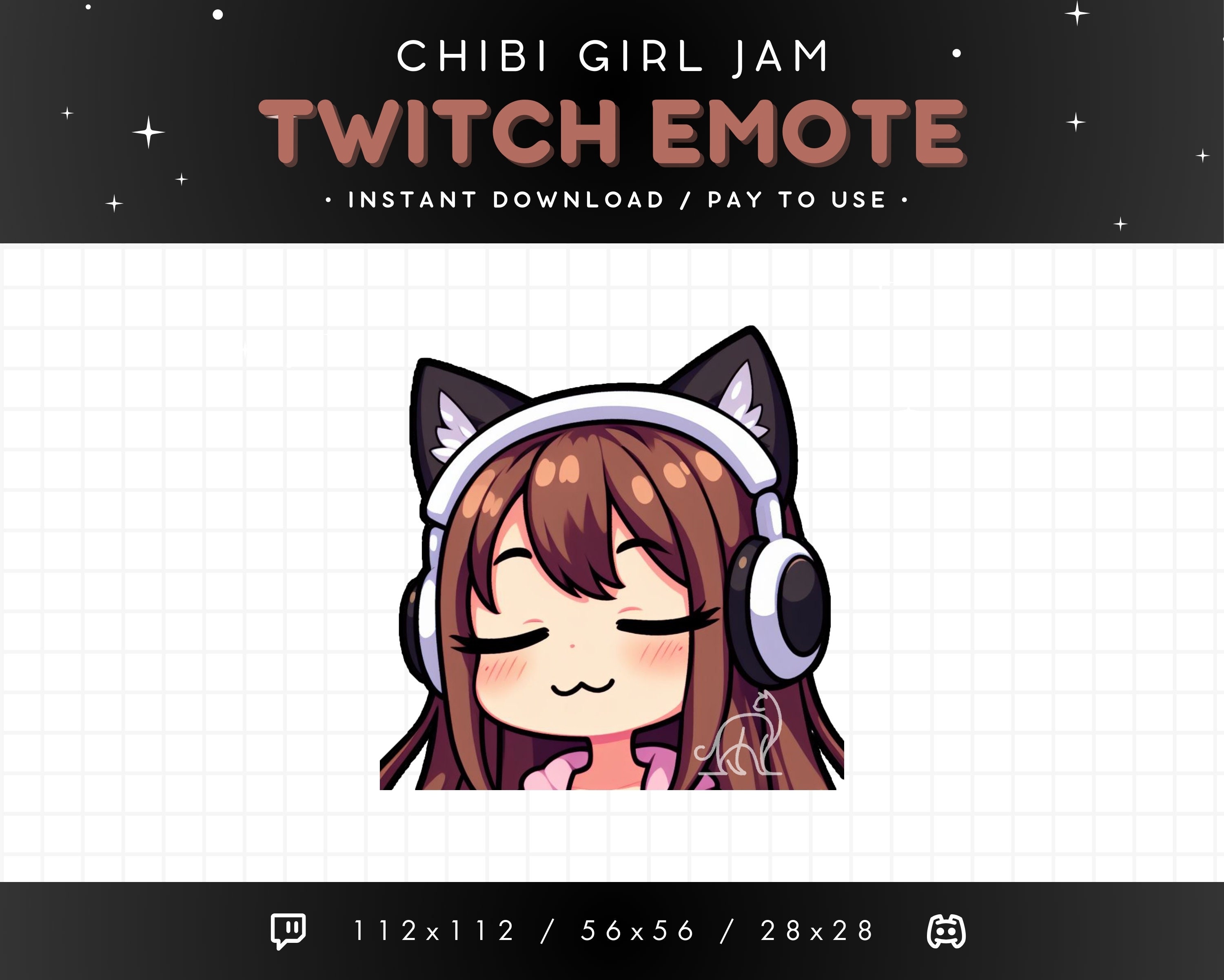Jam Chibi Girl Twitch Emote, Brown Hair Catgirl, Kawaii Anime Emote ...