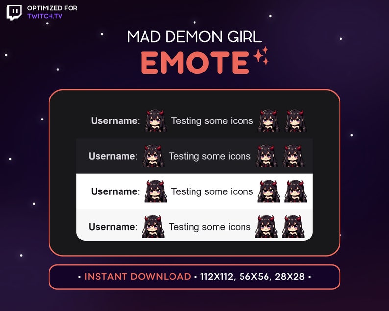 Demon Girl Twitch Emote, Evil Hell Girl, Kawaii Anime Emote, Gamer ...