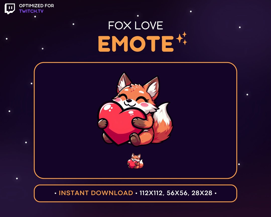 Cute Fox Twitch Emote Love - Heart Fox Emote, Fox Discord Emote, Gaming ...