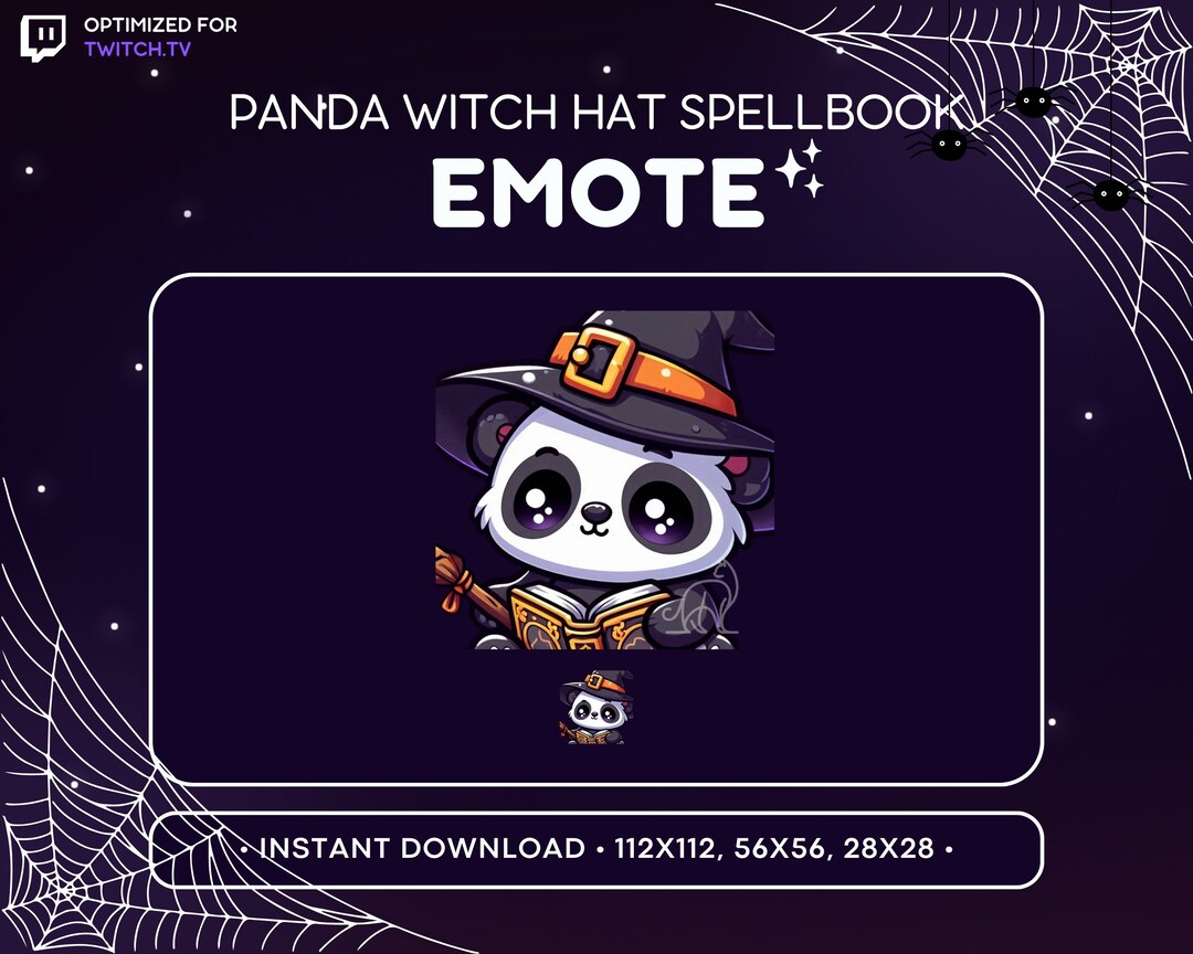 Cute Witch Hat Panda Twitch Emote - Witch Panda Spell Book Emote, Panda ...