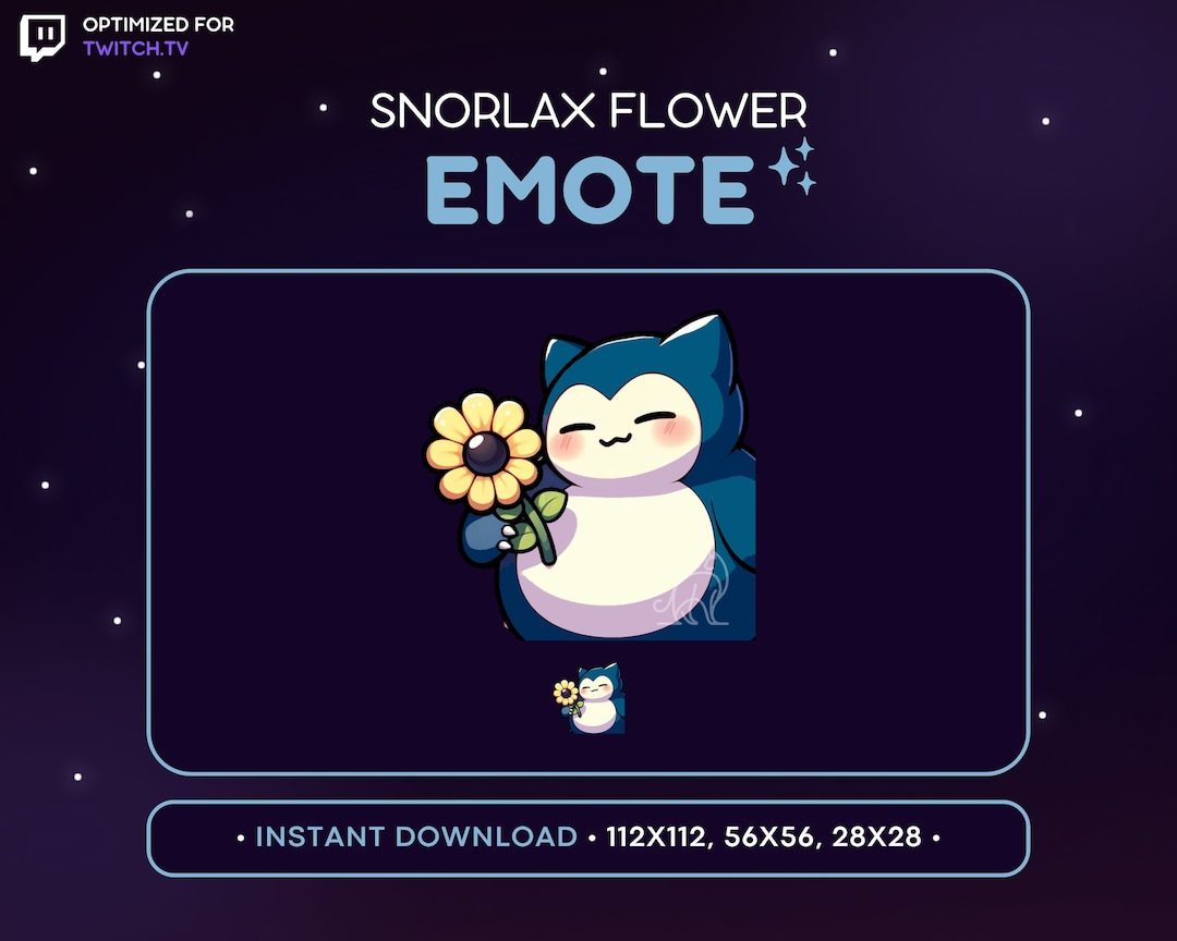 Cute Snorlax Twitch Emote - Flower Snorlax Pokemon Emote, Gaming ...