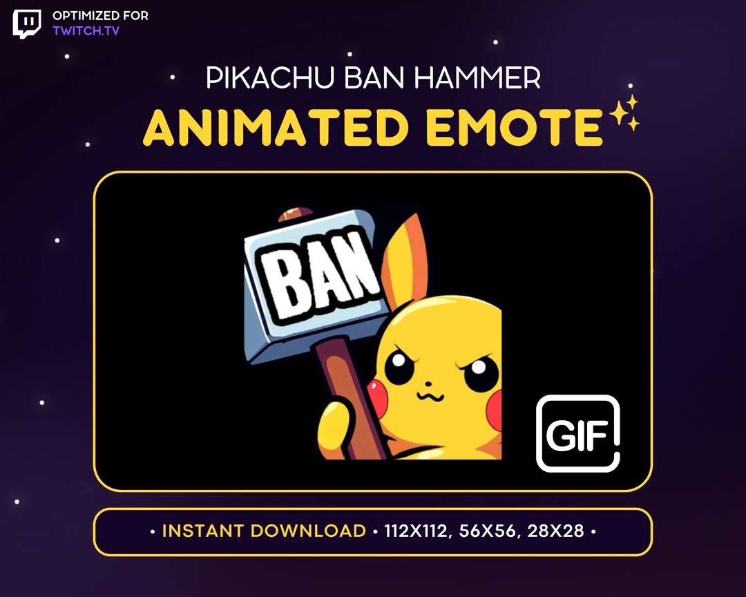 ANIMATED Pikachu Twitch Emote - Ban Hammer Pikachu Pokemon Emote ...