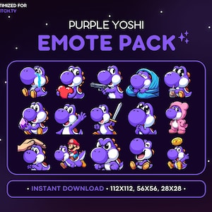 Purple Yoshi Twitch Emote Pack 15x - Yoshi Emote, Yoshi Discord Emote ...