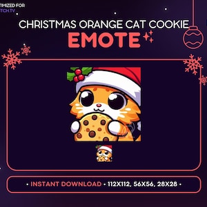 Orange Cat Christmas Twitch Emote - Kitty Cookie, Holiday Emote ...