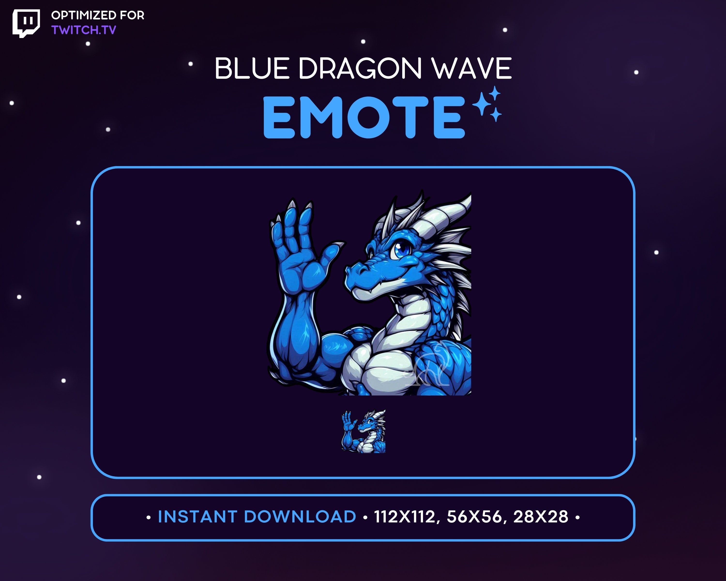 Cool Blue Dragon Twitch Emote - Waving Dragon Emote, Dragon Discord ...