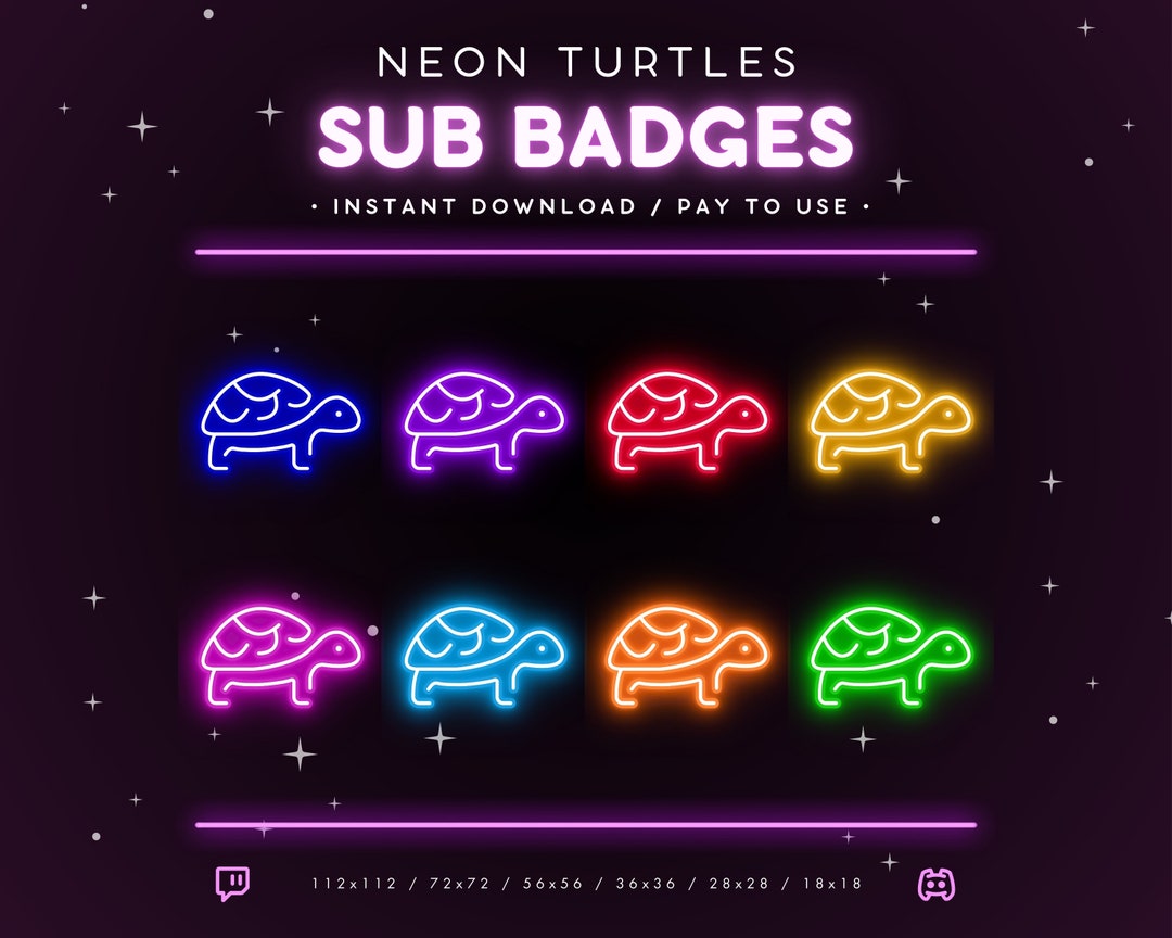 Neon Turtle Sub Badges - Neon Twitch Sub Badges, Channel Point Icon ...