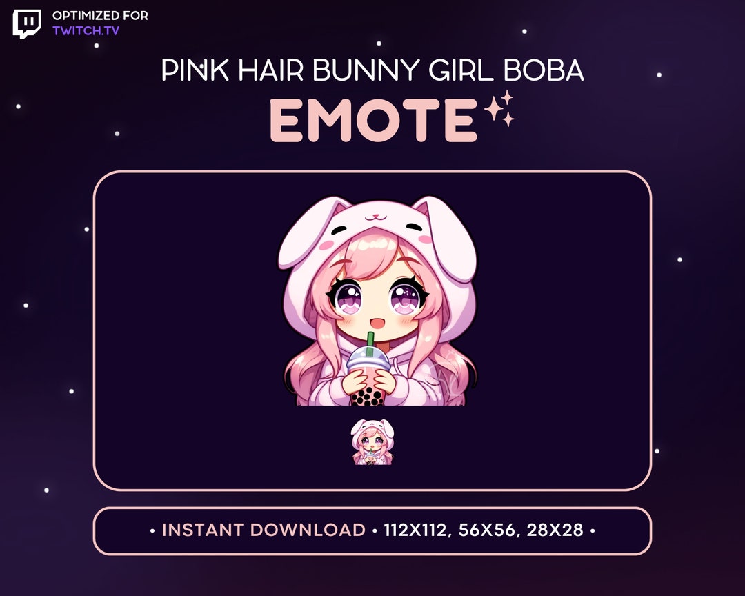 Bunny Girl Boba Twitch Emote, Pink Hair Chibi (digital Download) - Etsy