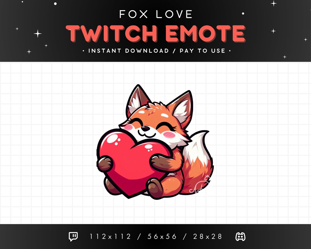 Cute Fox Twitch Emote Love Heart Fox Emote, Fox Discord Emote, Gaming ...
