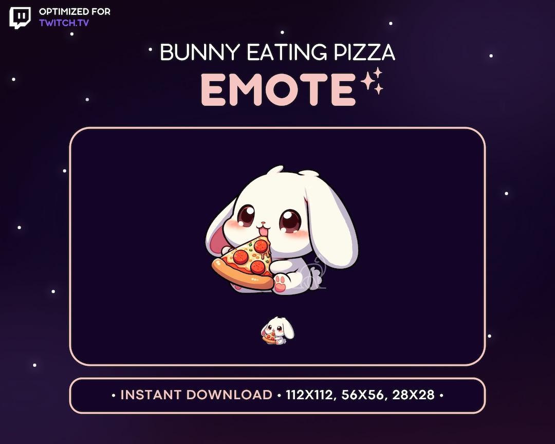 Cute Bunny Twitch Emote Pizza - White Bunny Emote, Bunny Discord Emote ...