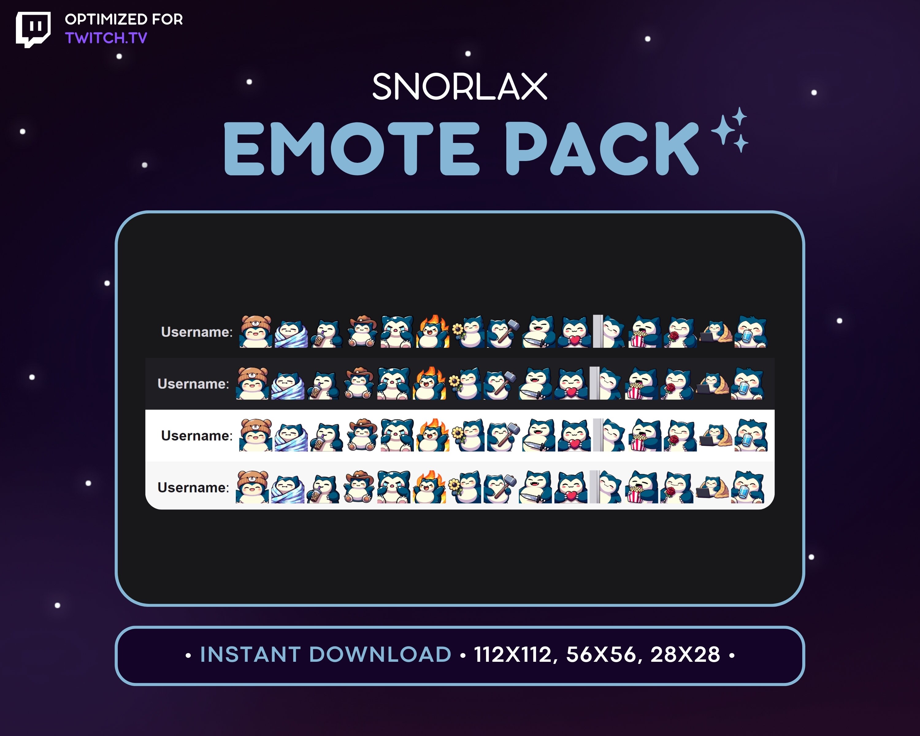 Cute Snorlax Twitch Emote Pack 15x - Snorlax Pokemon Emote, Gaming ...