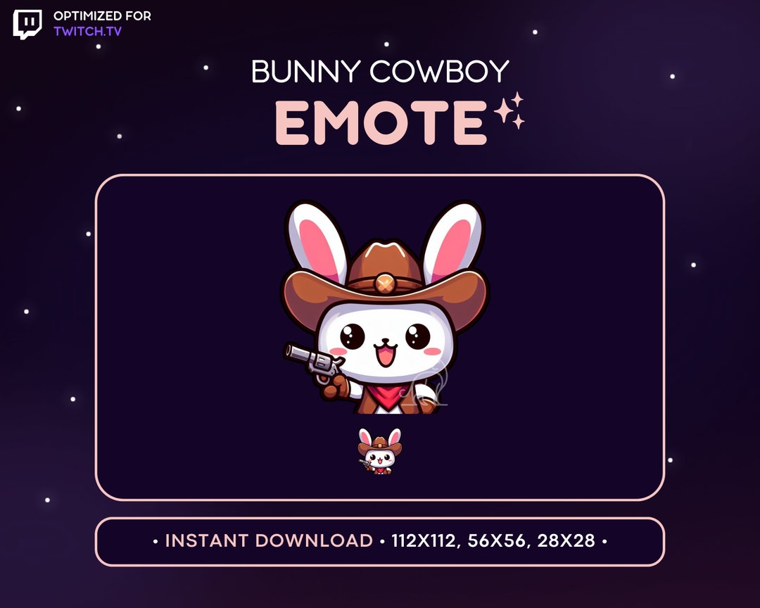 Cute Cowboy Bunny Twitch Emote - Sheriff Bunny Emote, Bunny Discord ...