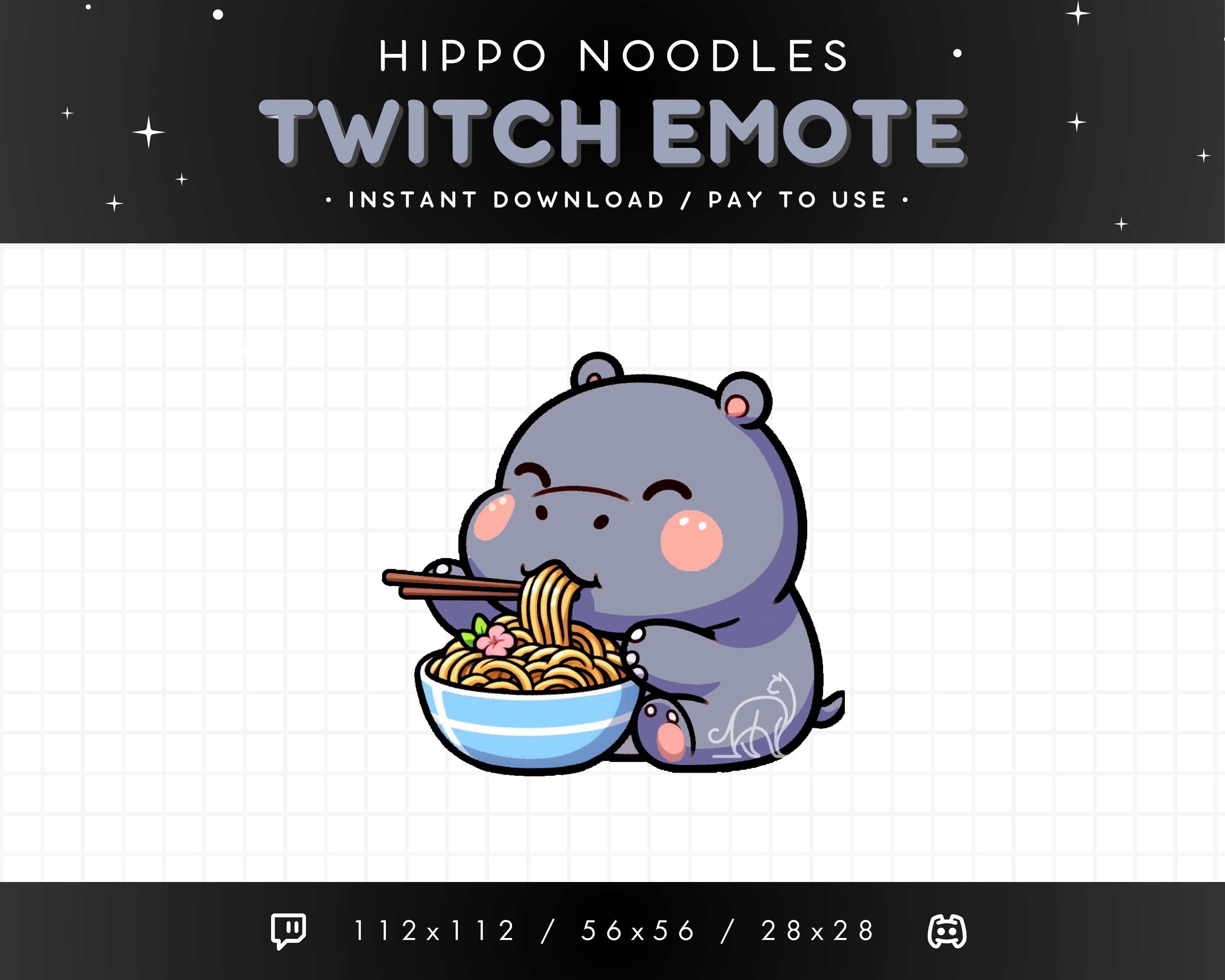 Cute Hippo Twitch Emote Noodles Hippo Emote, Hippo Discord Emote ...