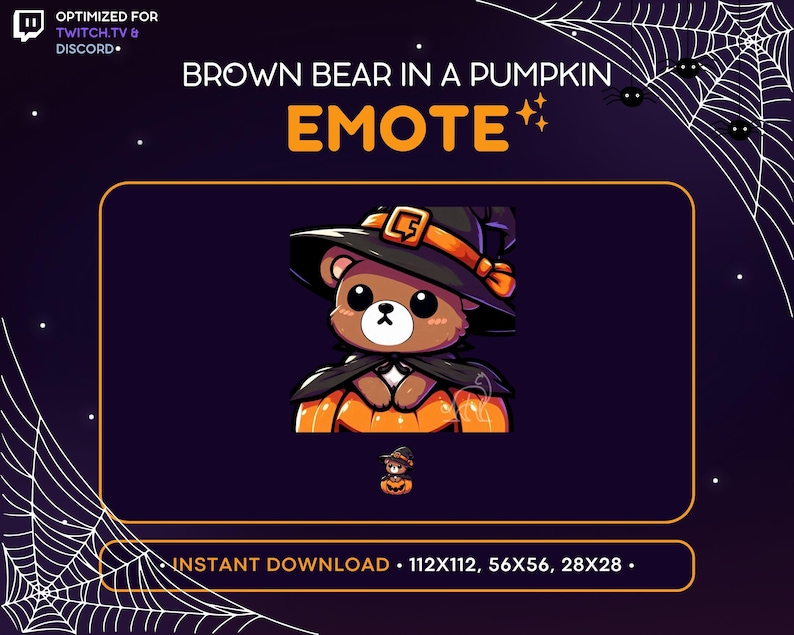 Brown Bear Twitch Emote Pumpkin, Witch Hat, Halloween Emote, Discord ...