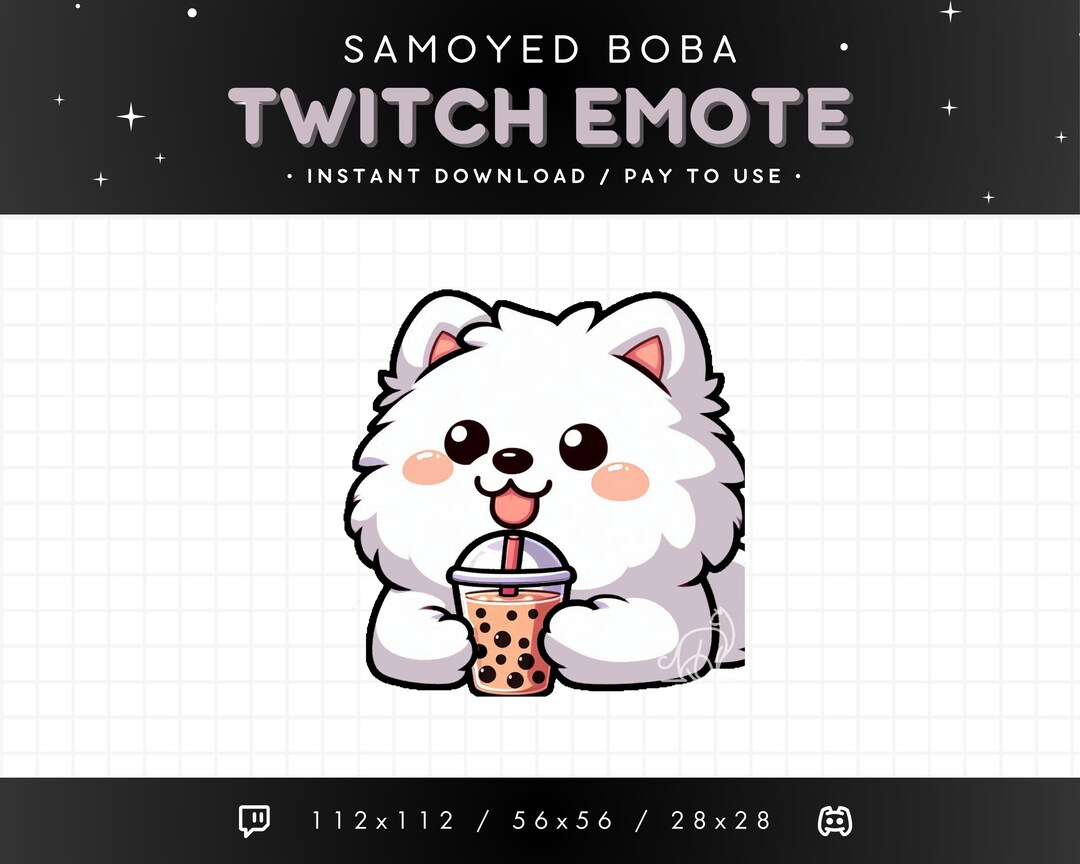 Cute Samoyed Twitch Emote Boba Tea White Dog Emote, Dog Discord Emote ...