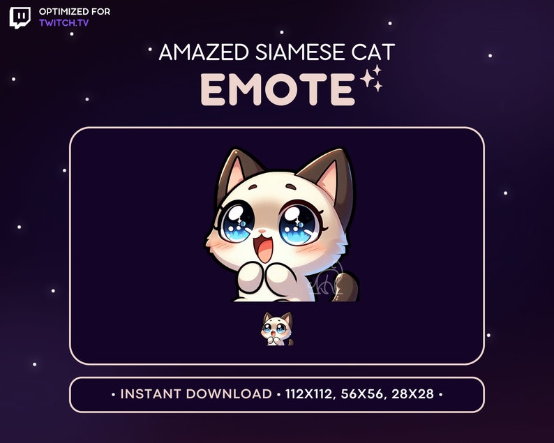 Cute Siamese Cat Twitch Emote Amazed Cat Emote, Cat Discord Emote ...