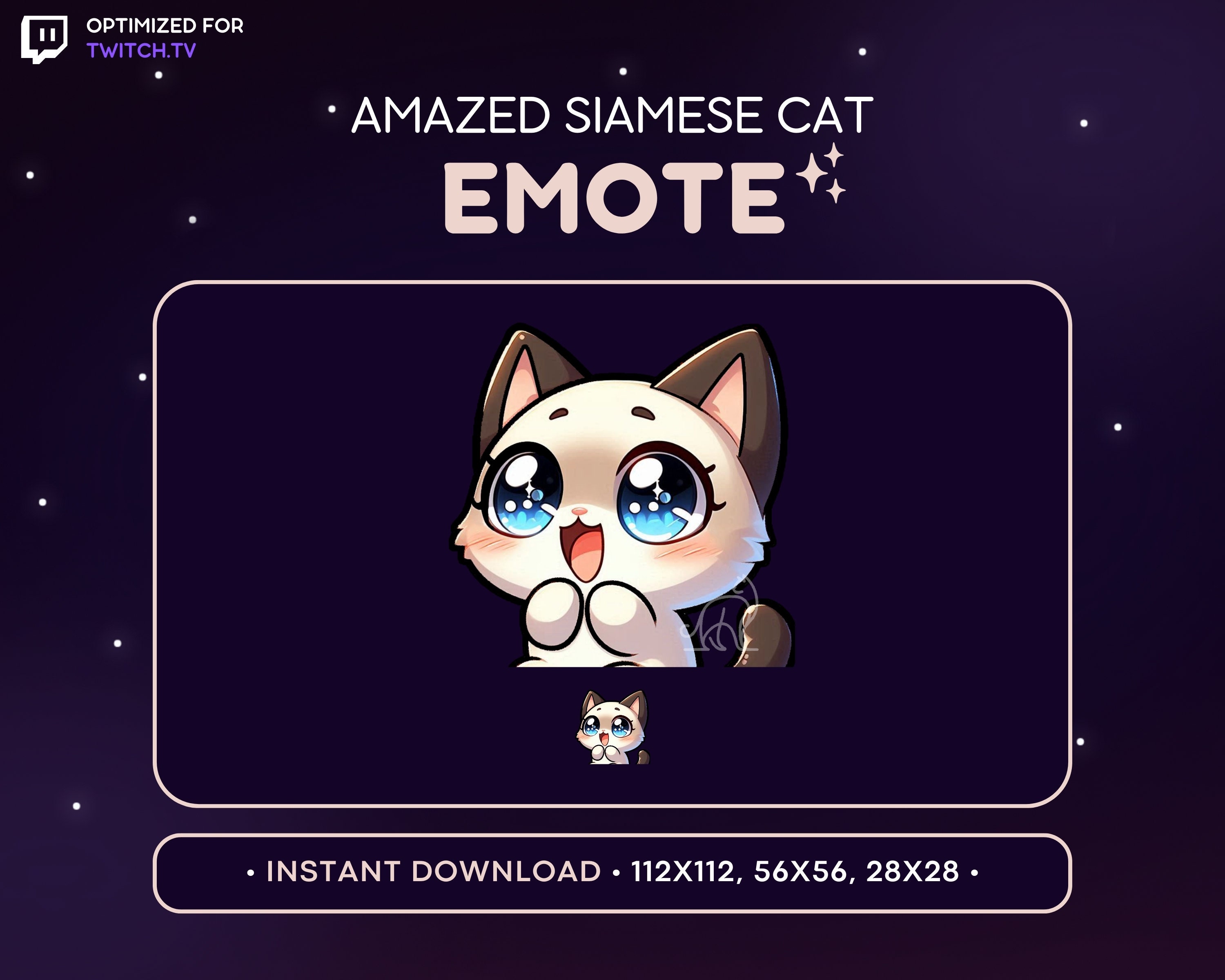 Cute Siamese Cat Twitch Emote - Amazed Cat Emote, Cat Discord Emote ...