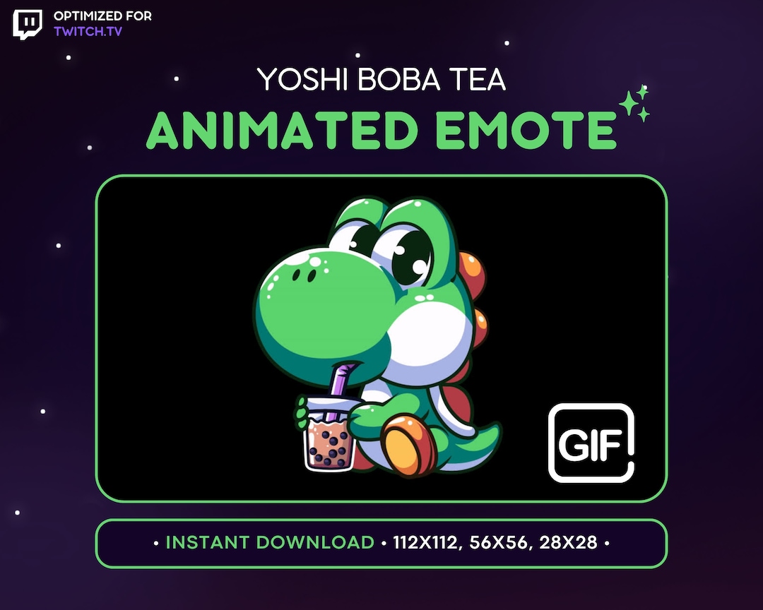 Yoshi Drinking Boba Animated Emote - Animated Twitch Emote, Streaming ...