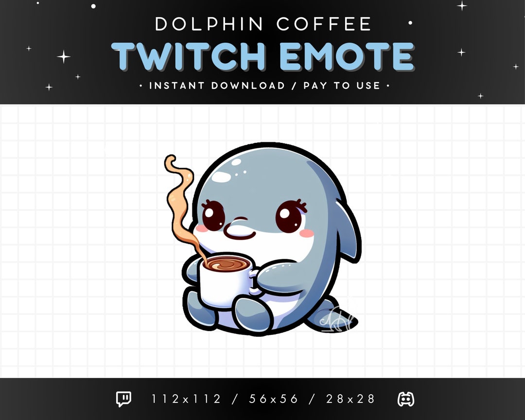 Cute Dolphin Twitch Emote Coffee Drink Dolphin Emote, Dolphin Discord ...