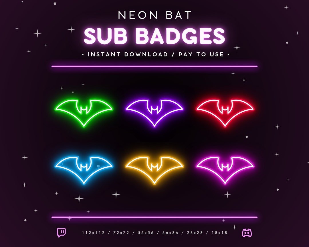 Neon Bat Sub Badges Neon Twitch Sub Badges, Channel Point Icon, Loyalty ...