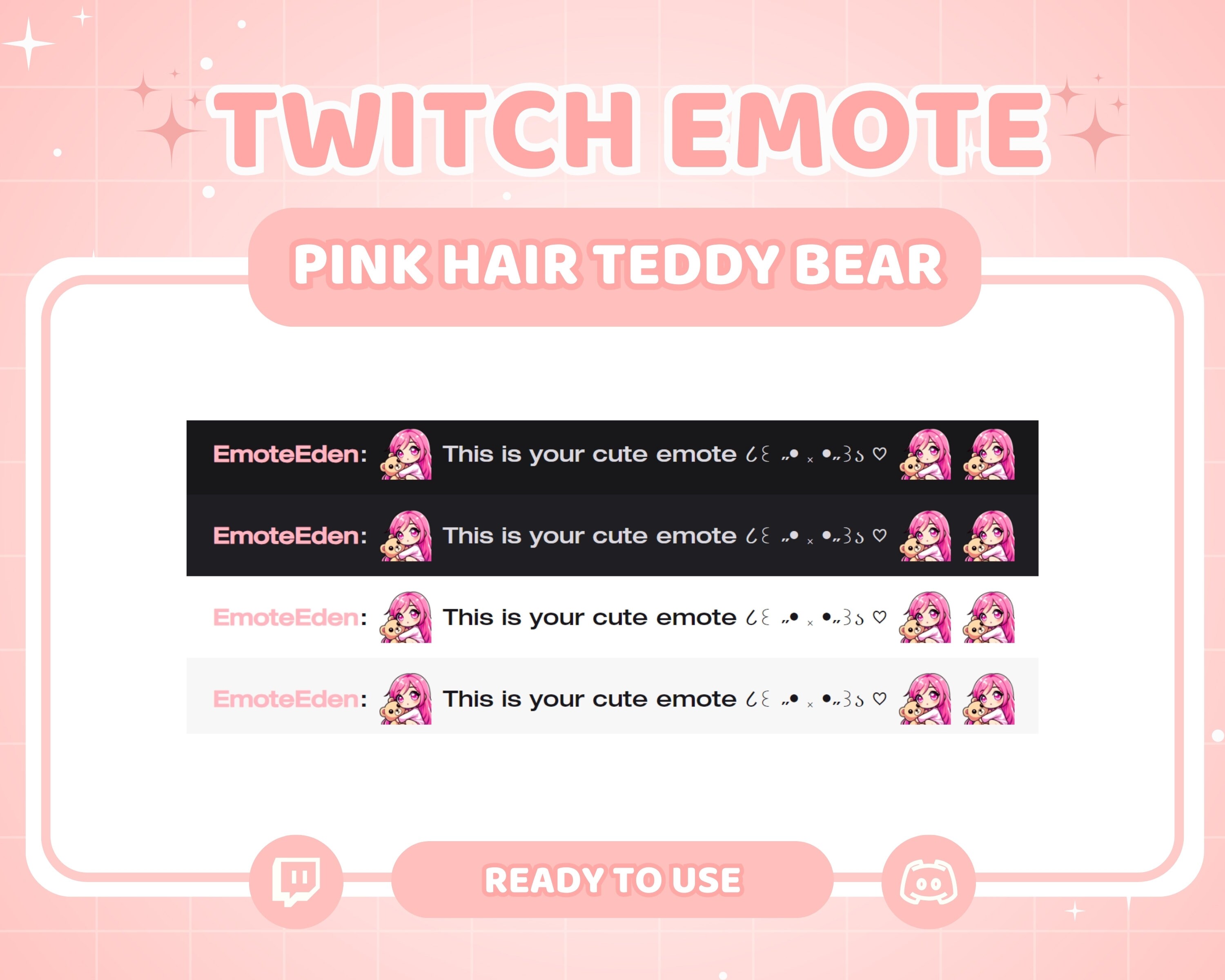 Pink Hair Chibi Girl Twitch Emote, Hugging Teddy Bear, Kawaii Anime ...