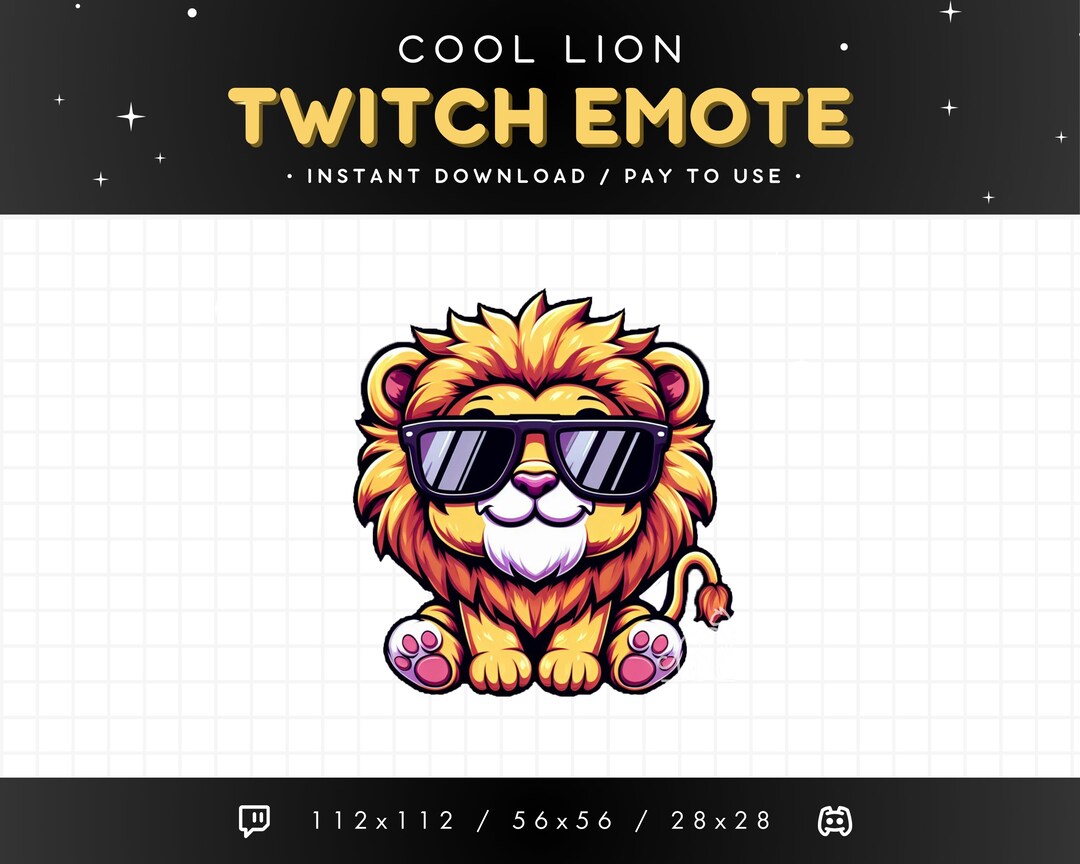 Cool Lion Twitch Emote - Cool Lion Emote, Lion Discord Emote, Gaming ...