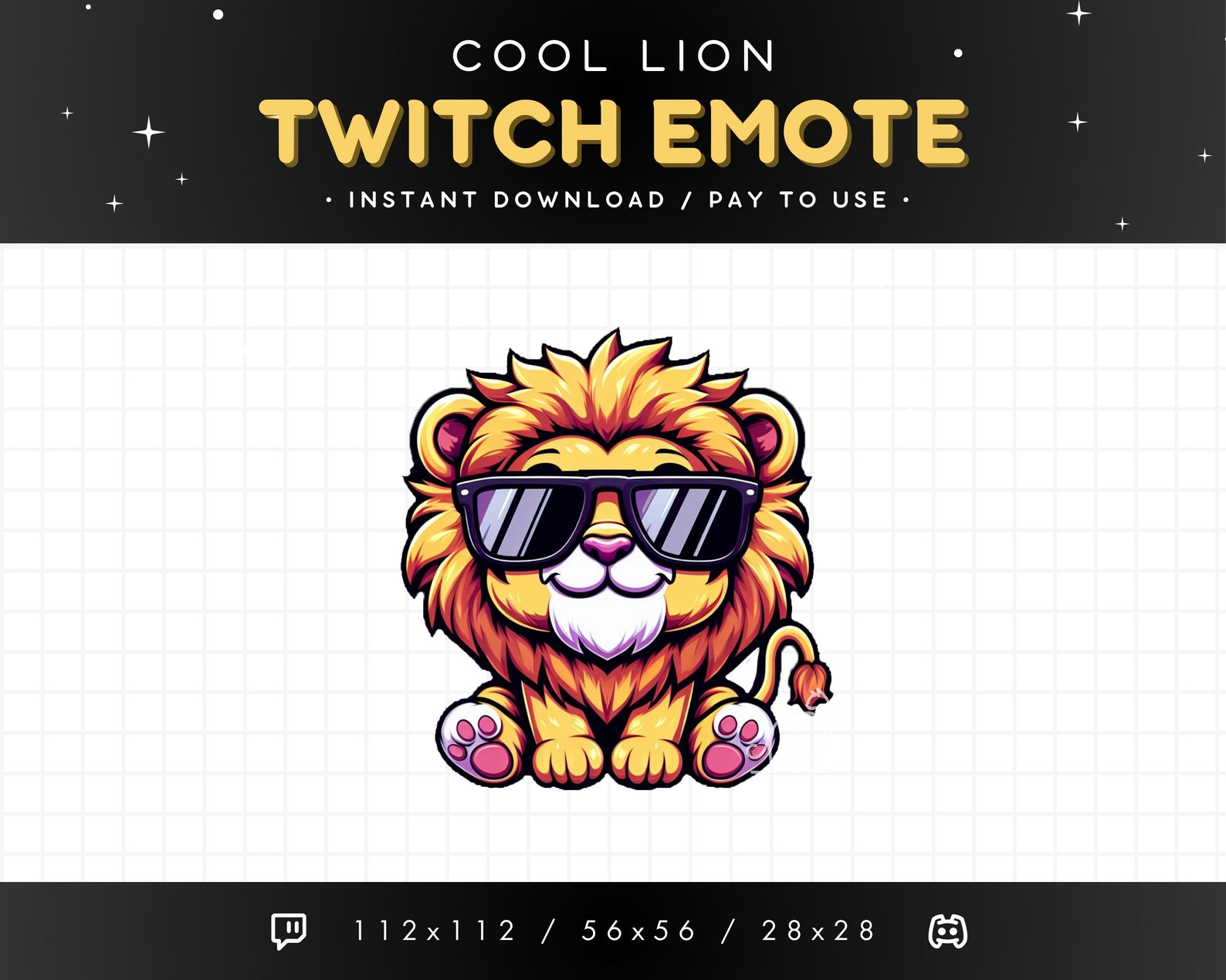 Cool Lion Twitch Emote - Cool Lion Emote, Lion Discord Emote, Gaming ...
