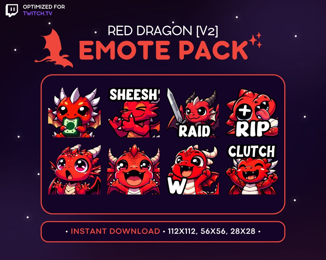 Cool Red Dragon Twitch Emote Pack 8x [V2] - Dragon Emote Bundle, Dragon ...