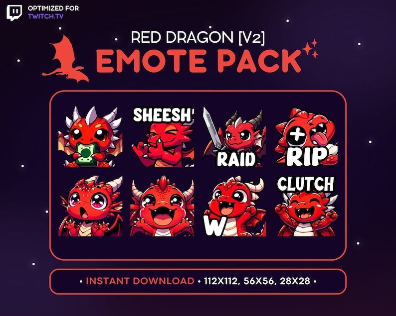 Cool Red Dragon Twitch Emote Pack 8x [V2] - Dragon Emote Bundle, Dragon ...