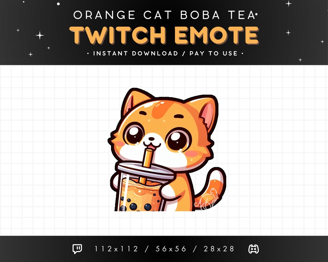 Cute Orange Cat Twitch Emote Boba Tea Cat Emote, Bubble Tea Cat Discord ...