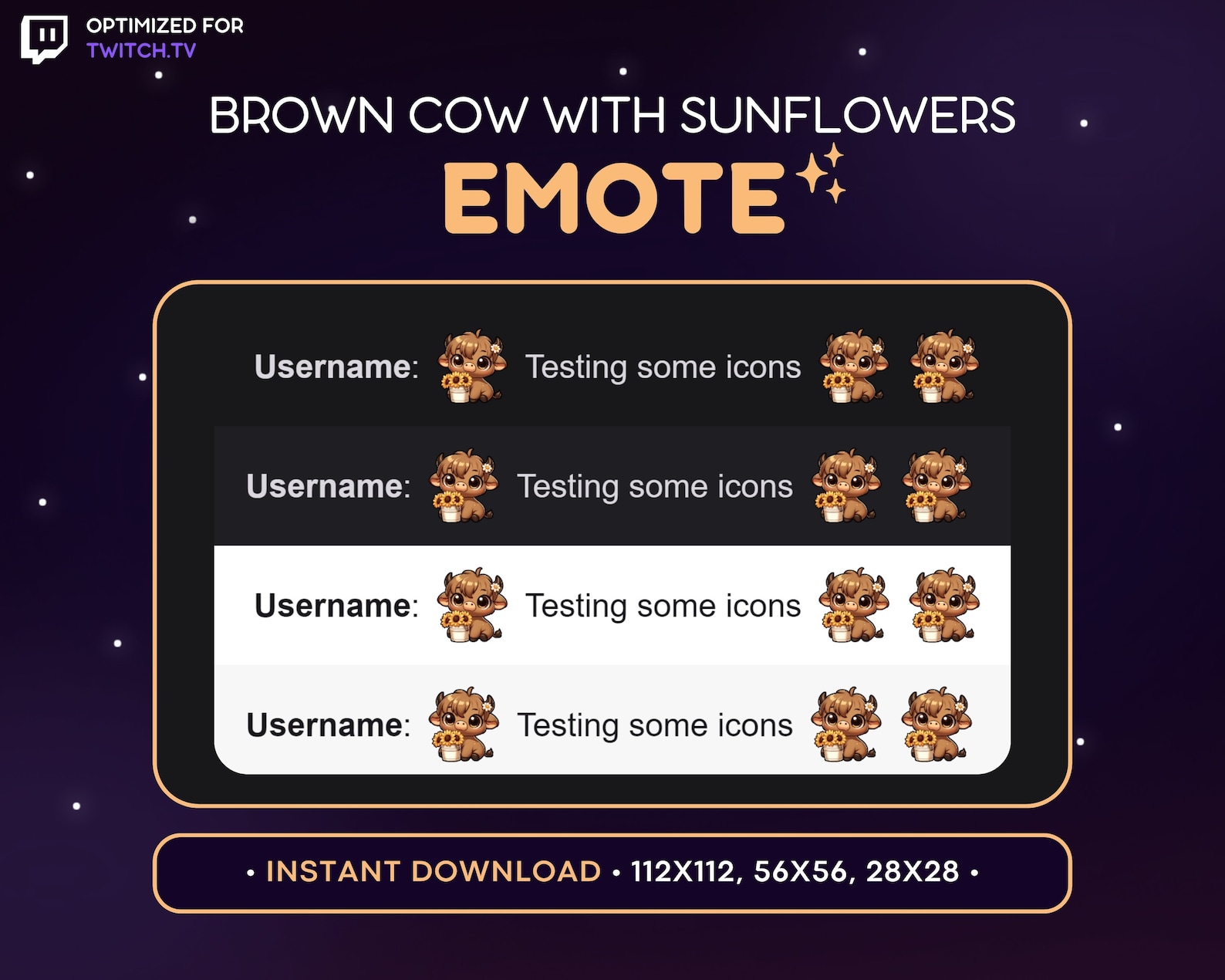 Cute Brown Cow Twitch Emote Sunflower Bucket Cow Emote, Cow Discord ...