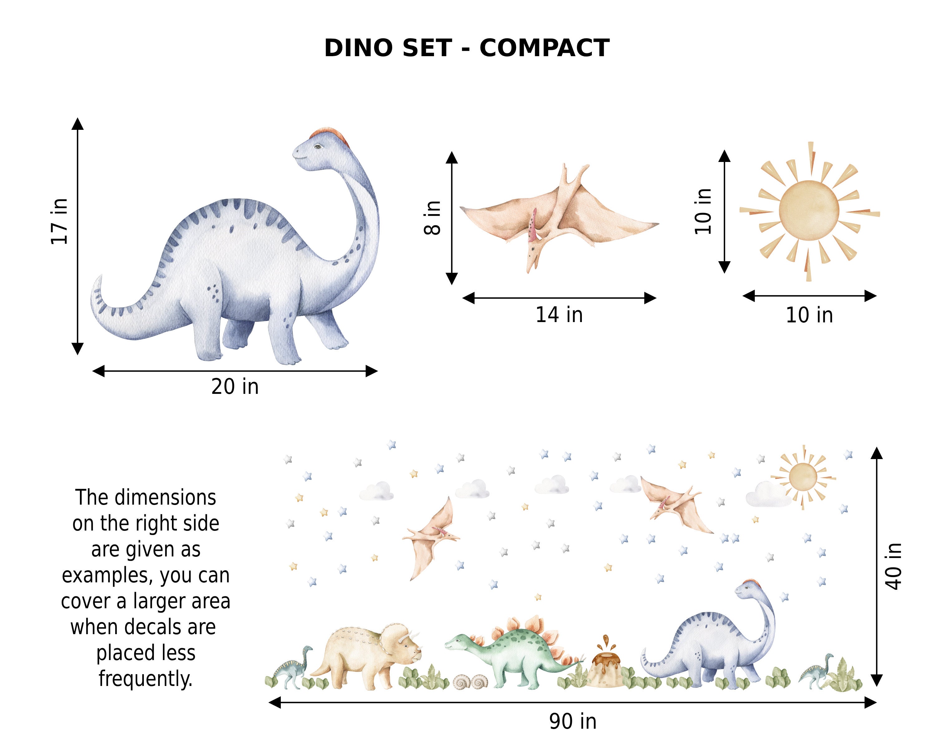 Cute Dinosaurs Watercolor Wall Decal, Watercolor Nursery Sticker ...