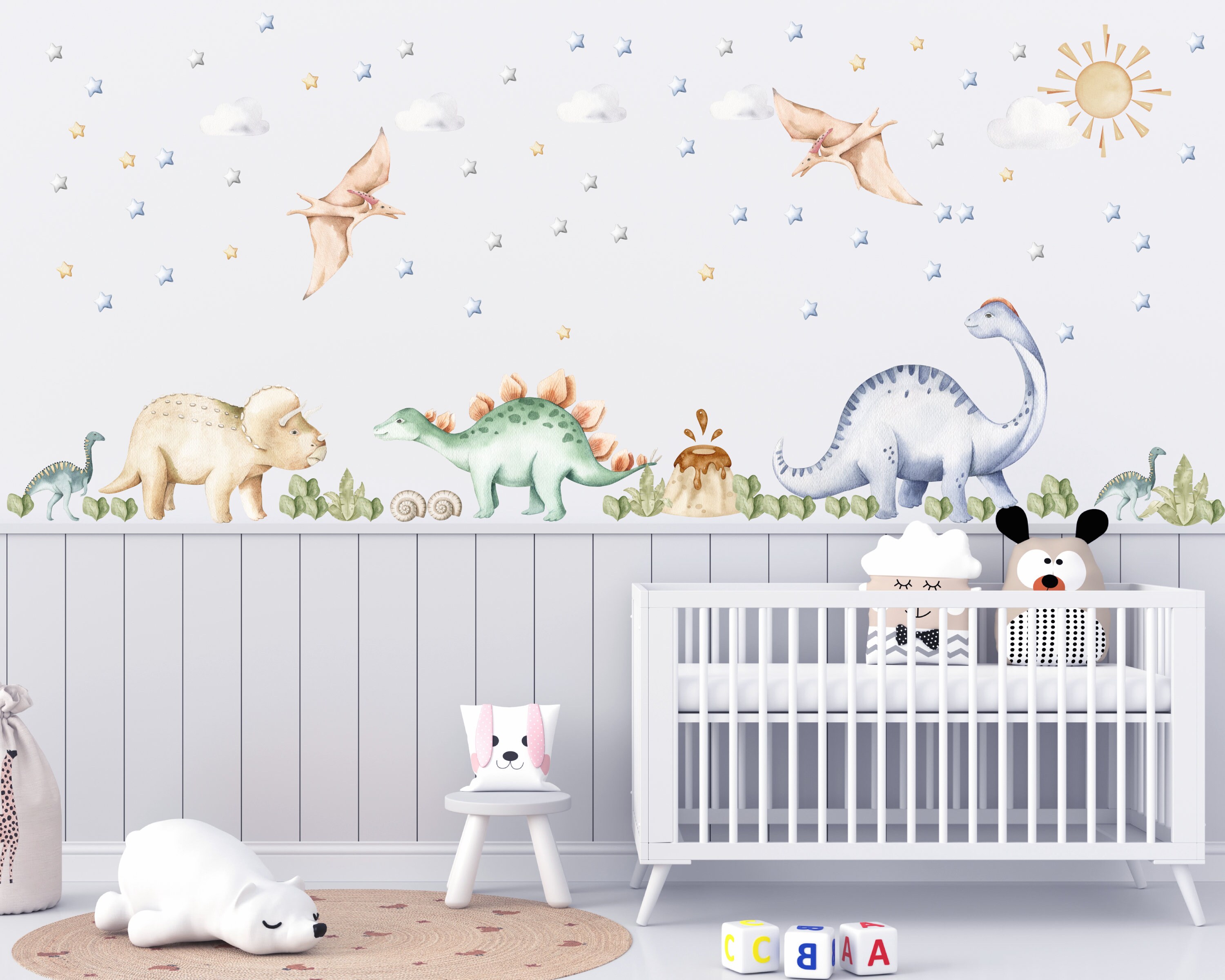 Cute Dinosaurs Watercolor Wall Decal, Watercolor Nursery Sticker ...