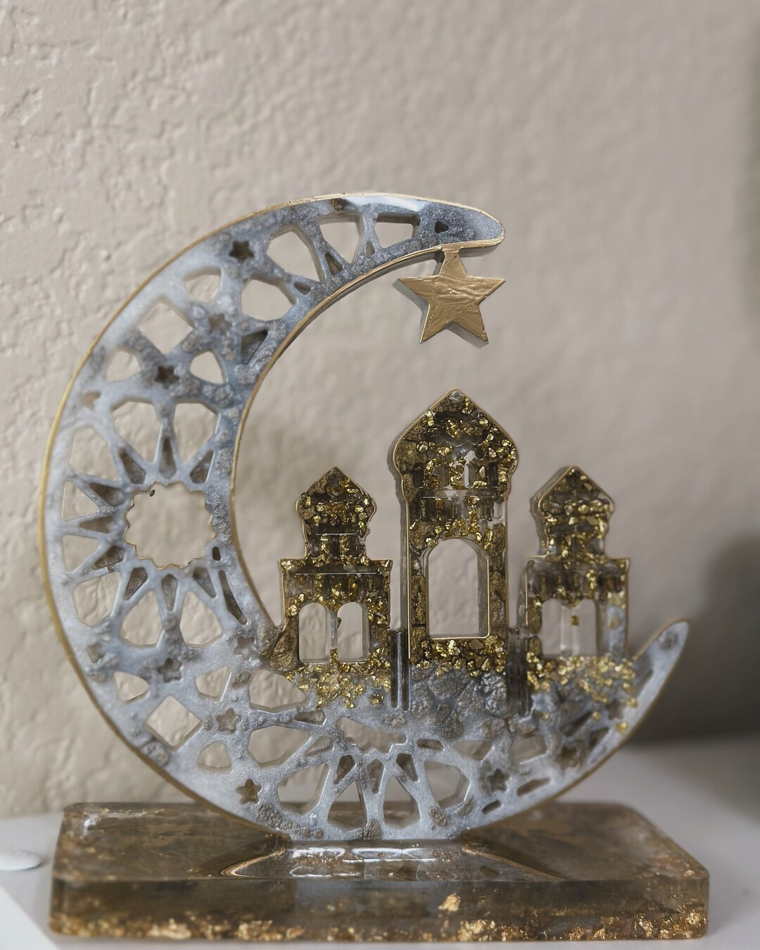 Ramadan Crescent Moon Resin Decor – Handmade Islamic Home Decor ...