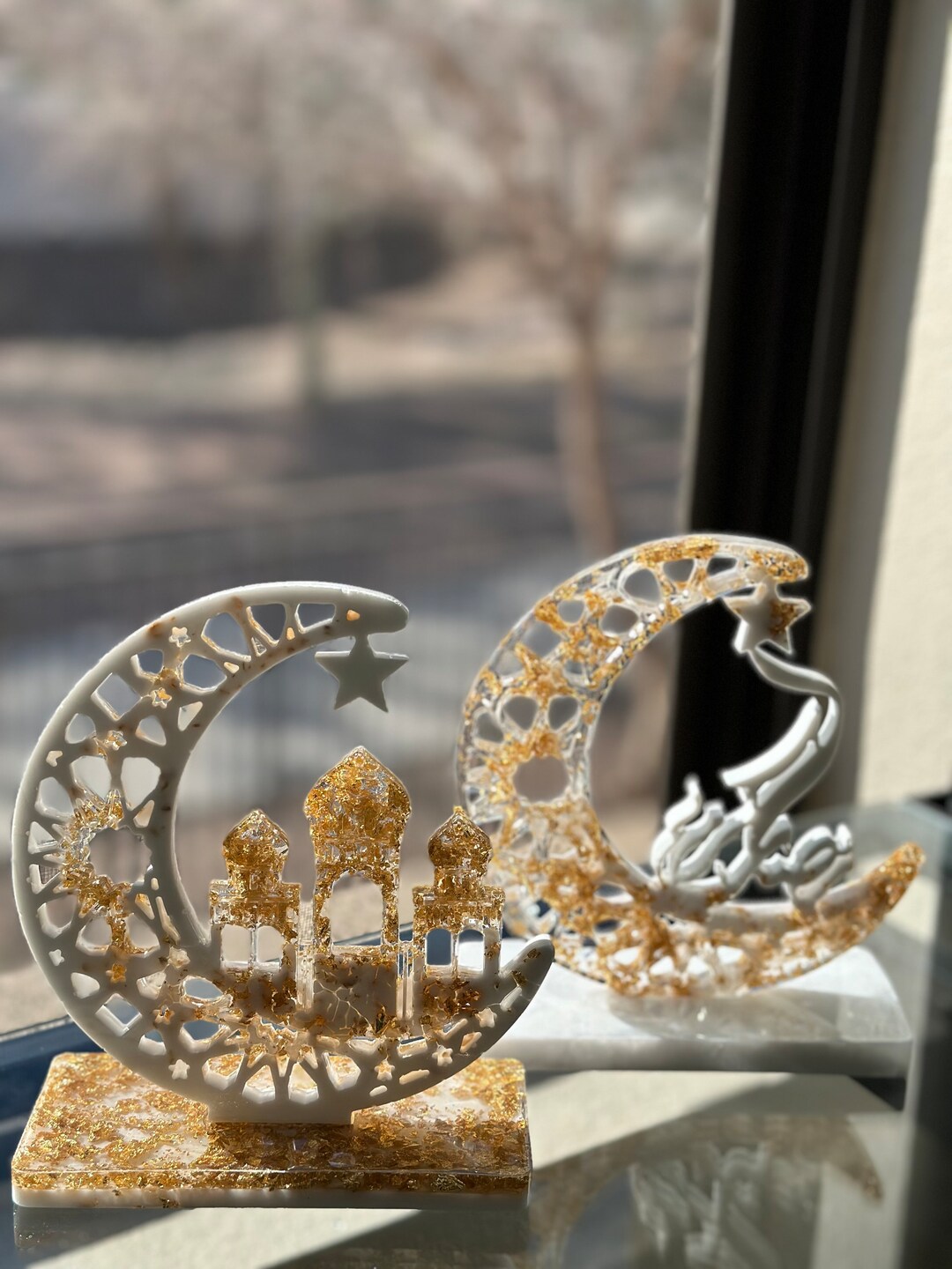 Ramadan Crescent Moon Resin Decor – Handmade Islamic Home Decor ...