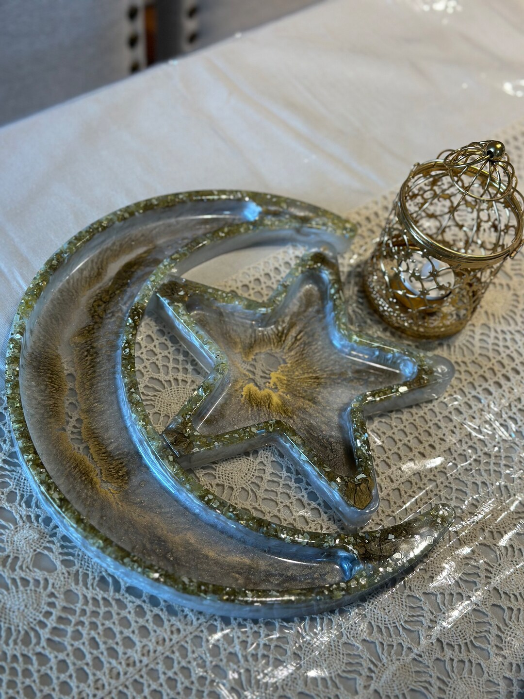 Ramadan Resin Tray, White and Gold Tray, Moon and Star, Ramadan ...