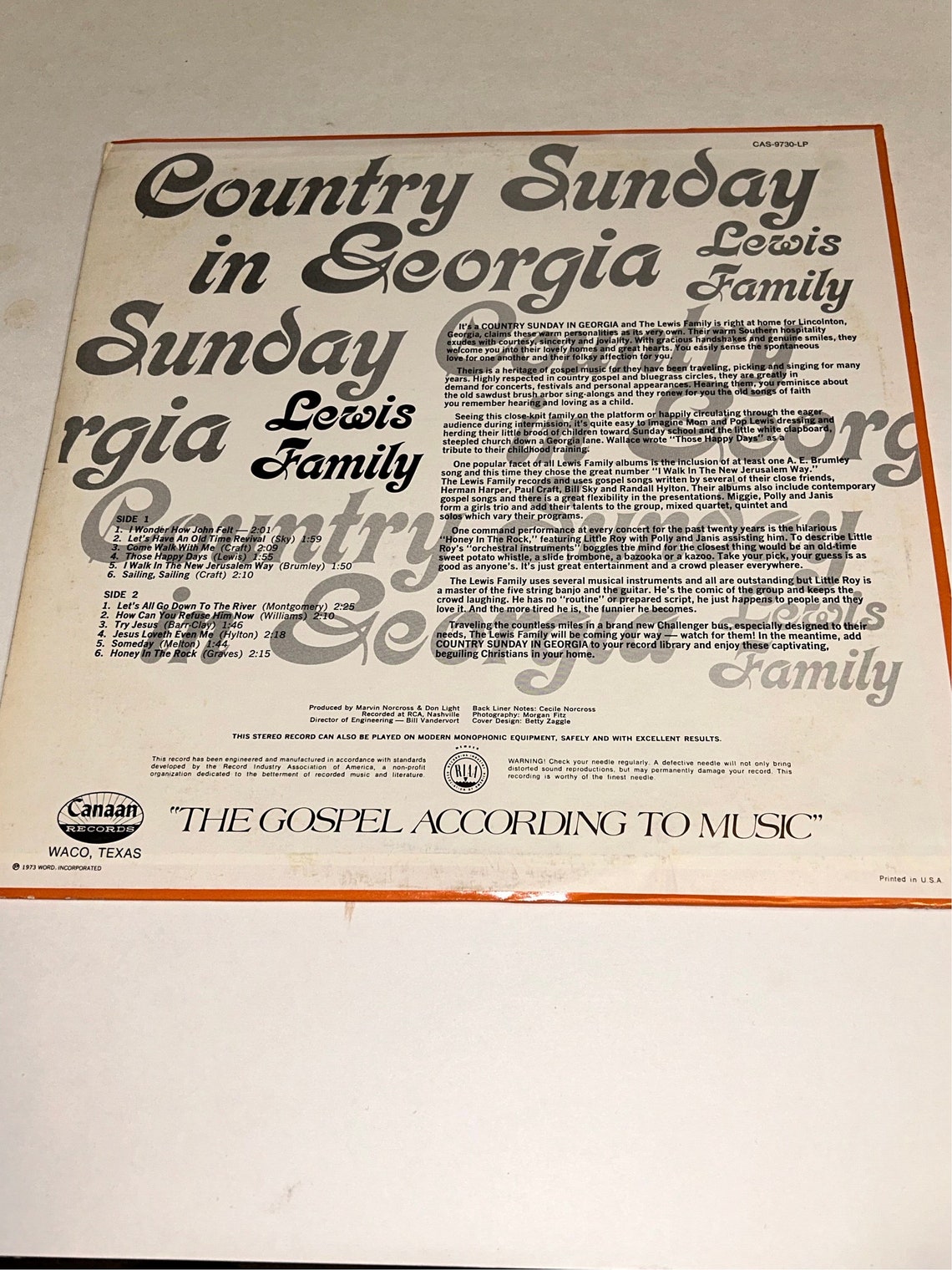The Lewis Family Country Sunday in Georgia Southern Gospel Music Vinyl ...