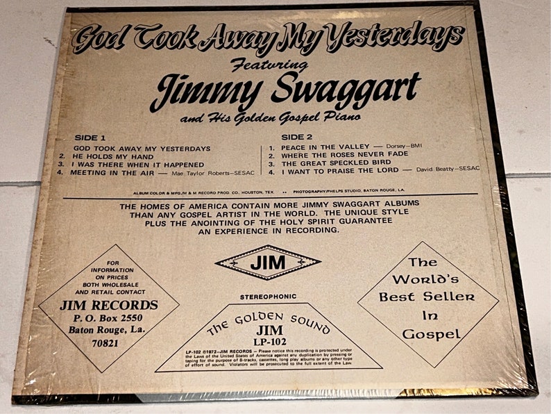 Jimmy Swaggart the Name of Jesus Southern Gospel Music Vinyl Record ...